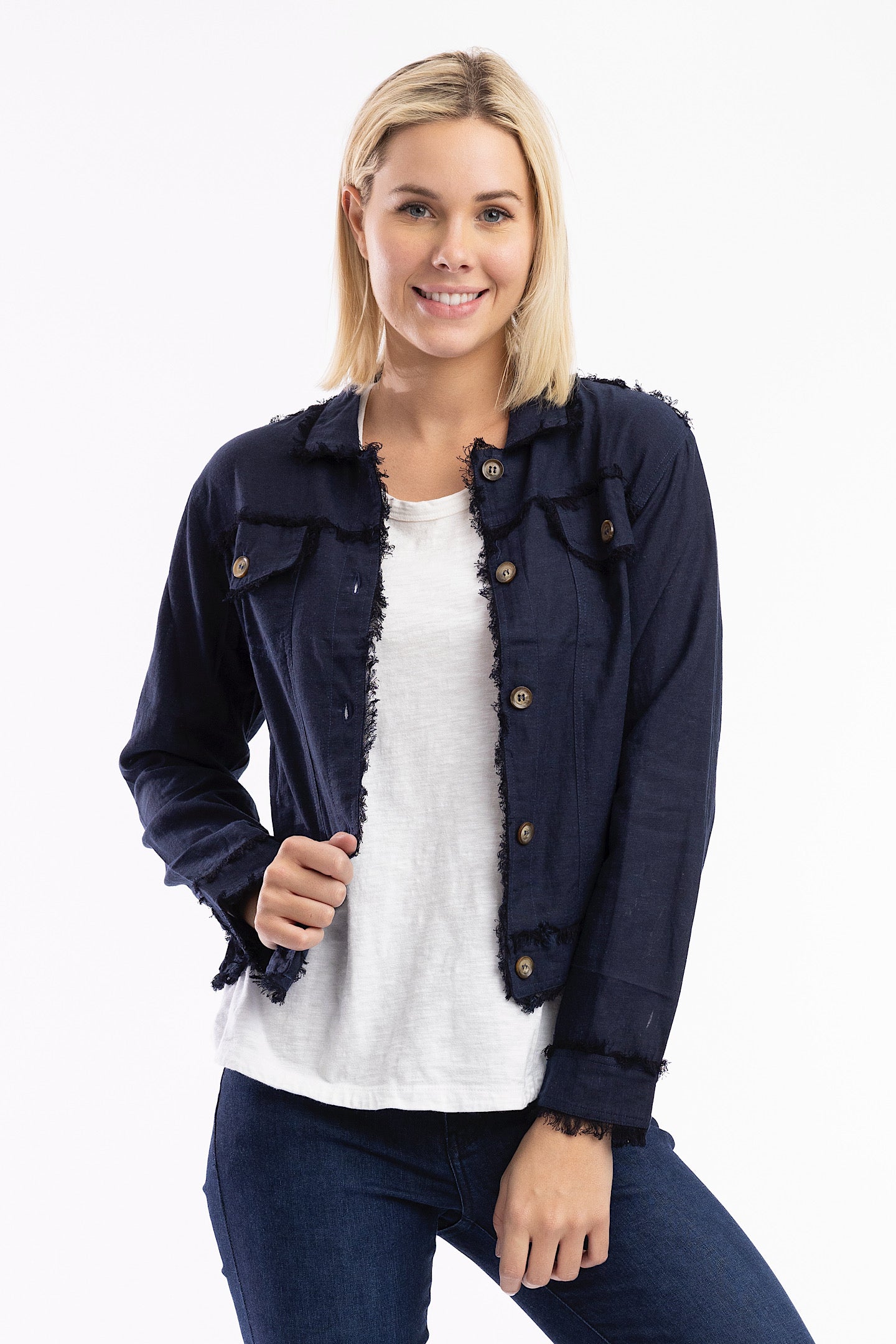 Orientique Linen Jacket Navy 42154